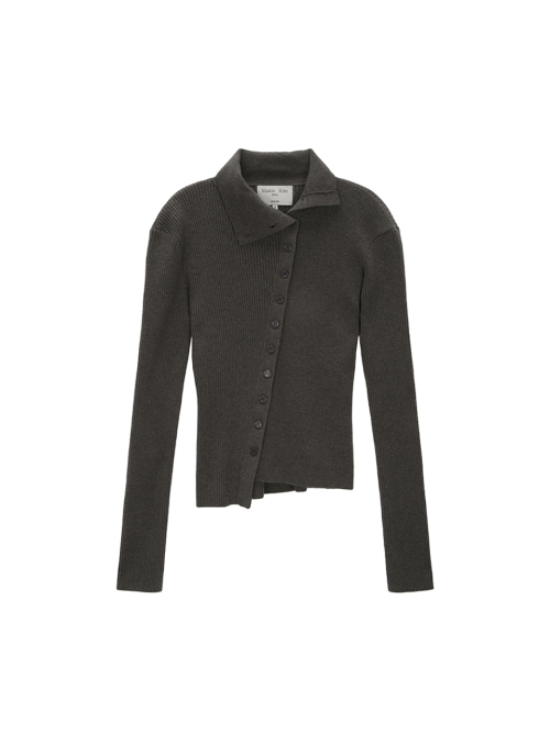 DIAGONAL BUTTON POINT SLIM CARDIGAN IN CHARCOAL | 솔드아웃 마뗑킴
